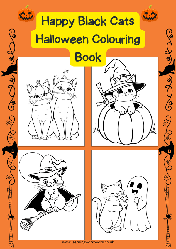 Happy Black Cats Halloween Colouring Book (downloadable digital produc ...
