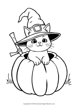 Happy Black Cats Halloween Colouring Book (downloadable digital produc ...